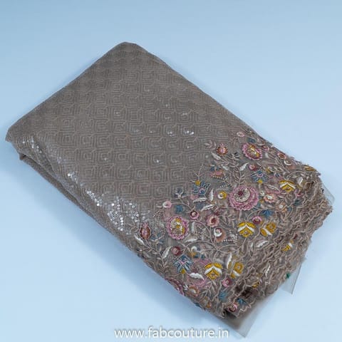 Grey Color Net Sequins Embroidery