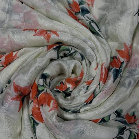 Green Color Pure Silk Checknet Printed Fabric