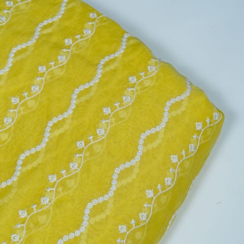 Yellow Colour Mal Chanderi Embroidered Fabric - Premium Chanderi ...