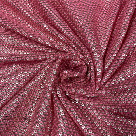 Beige Colour Net Embroidered Fabric – Embroidered Net Fabric for ...