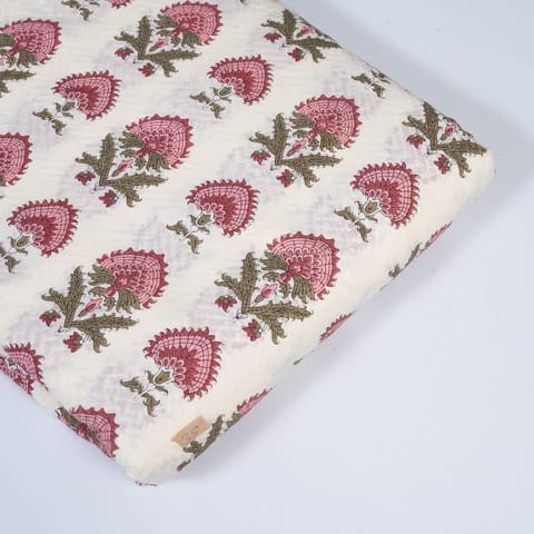Premium Cream Colour Cotton Dobby Print Fabric for Designers | FabCouture
