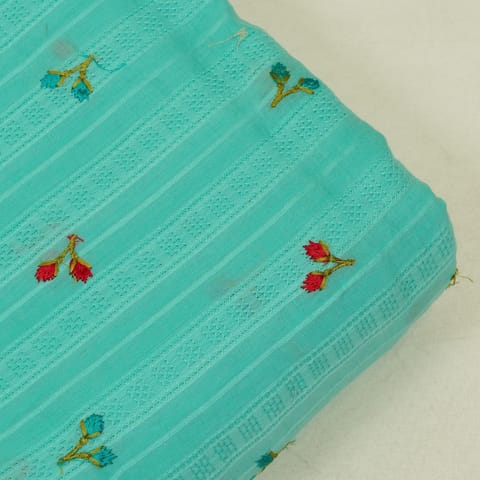 Premium Firozi Colour Cotton Embroidered Fabric Fabric for Designers ...
