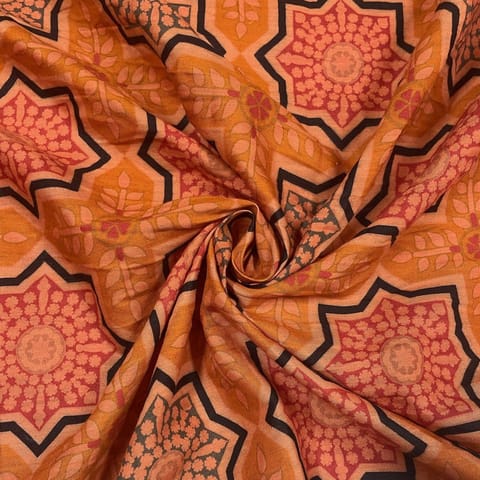 Premium Orange Colour Pure Matka Silk Printed Fabric Fabric for ...