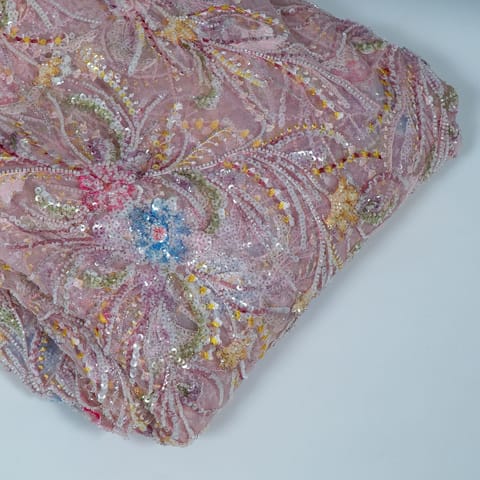 Premium Sky Blue Colour Imported Net Embroidered Fabric Fabric for ...