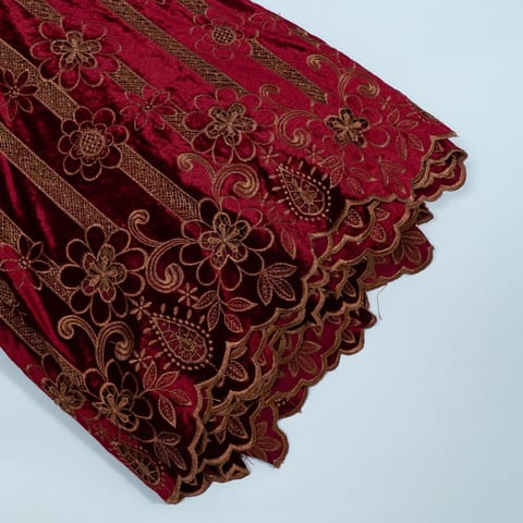 Premium Maroon Colour Velvet Cutwork Embroidered Fabric Fabric for ...