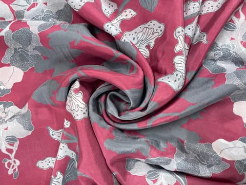 Premium Pink Floral Medium Silk Fabric Fabric for Designers | FabCouture