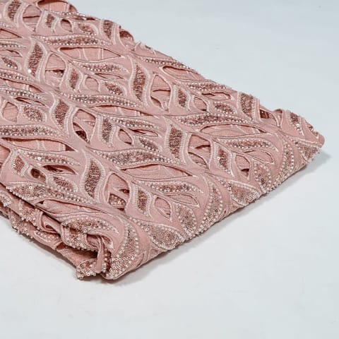 Premium Pink Colour Crepe Cutwork Fabric Fabric for Designers | FabCouture