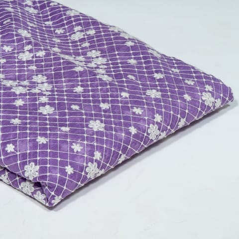 Premium Lavender Colour Mal Chanderi Embroidered Fabric Fabric for ...