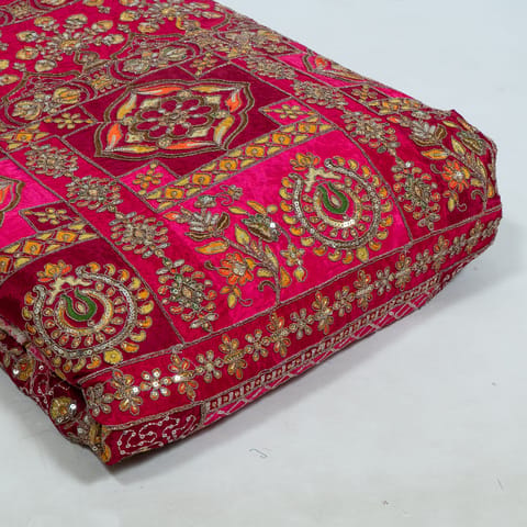 Premium Rani Color Crepe Print with Embroidered Fabric Fabric for ...
